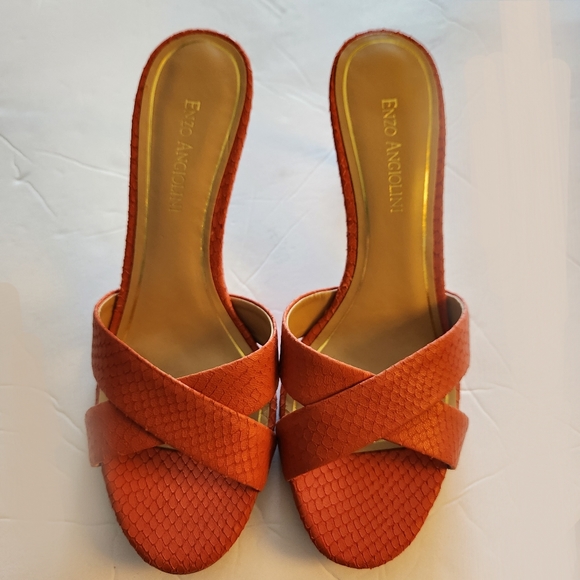 Enzo Angiolini | Shoes | Enzo Angiolini Orange Slideon High Heel Sandal In Orange Size 85m New ...